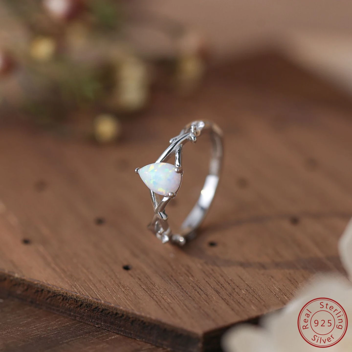 100-925-Sterling-Silver-Ring-Water-droplet-White-Opal-Stone-Ring-Christmas-present-Ring ...