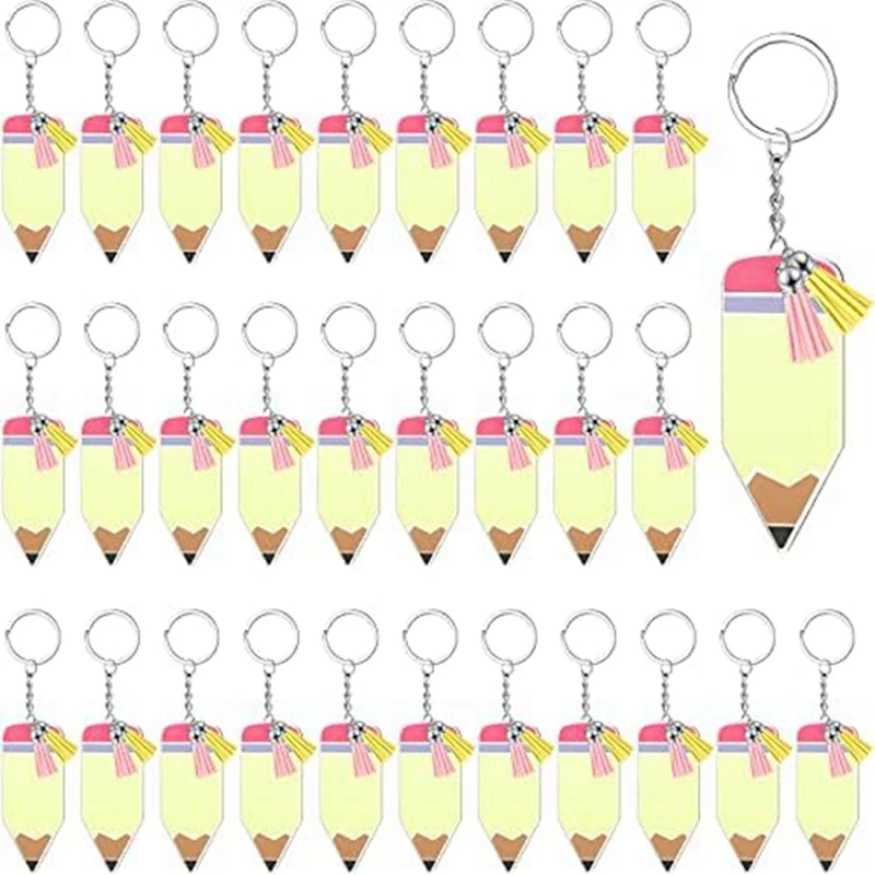 120-Pcs-Acrylic-Pencil-Keychains-With-Key-Rings-Tassels-Key-Chain-For ...