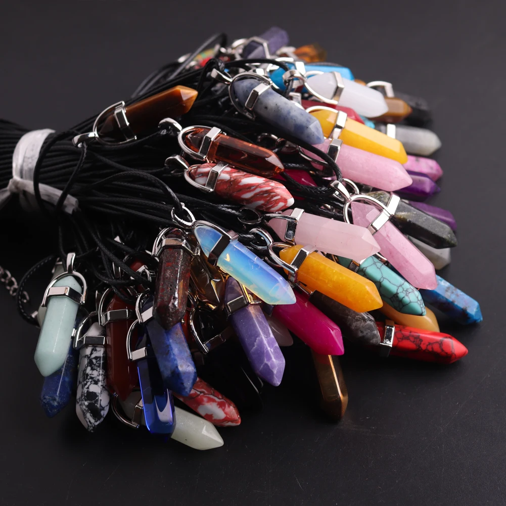 100pcs-lot-Natural-Stone-Hexagonal-Column-Pendant-Necklace-High-Quality ...
