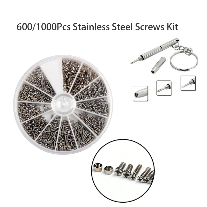 Nickel-plated Iron Screws Assorted 600/1000pcs Micro Glasses Sunglass ...