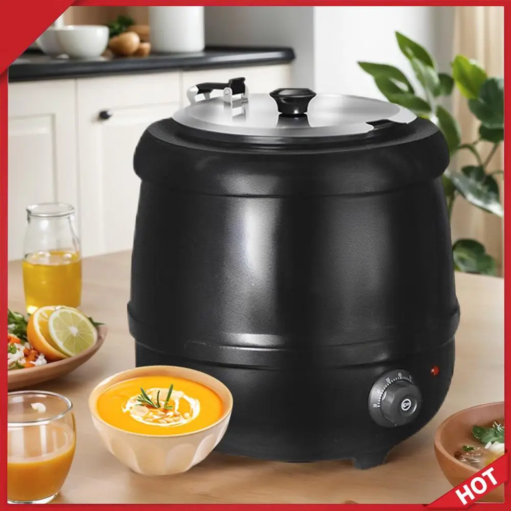 10L Electric Soup Warmer with Lid Hinged Electric Soup Pot Heating Stew ...