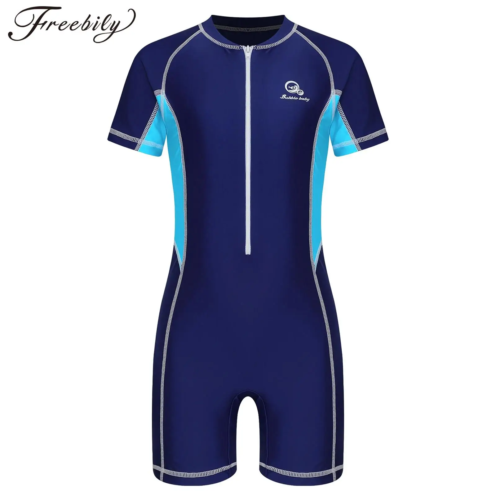 Kids-Boys-UPF-50-Swimsuit-Short-Sleeve-Patchwork-Zipper-Swimwear ...