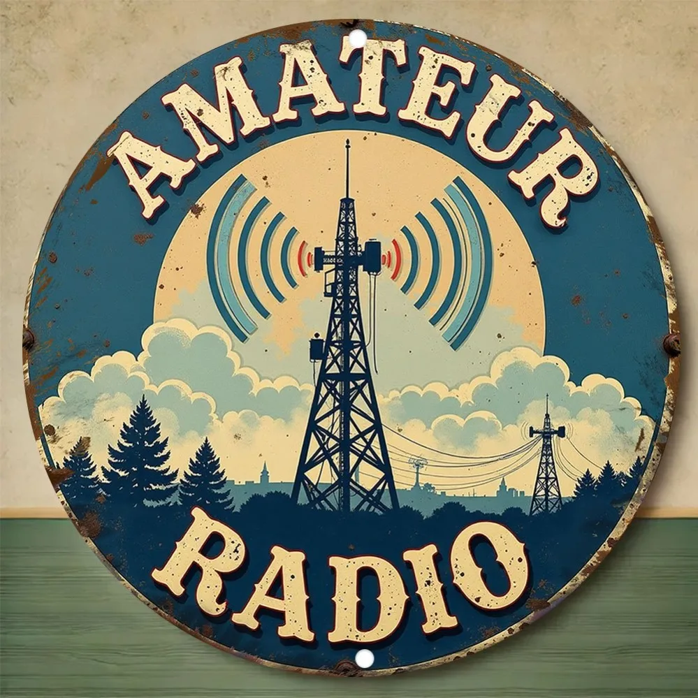 Vintage Amateur Radio Metal Wall Plaque - Old-Style Blue & White Iron ...