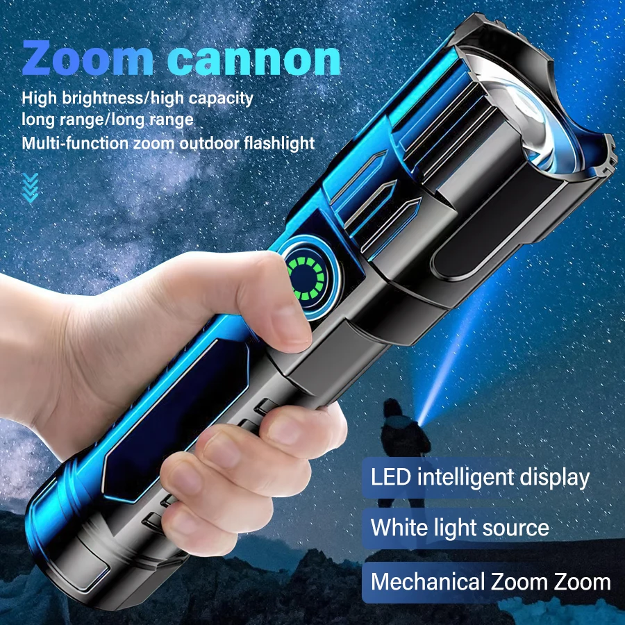 Super Power Flashlight USB Rechargeable Built in battery Telescopic ...