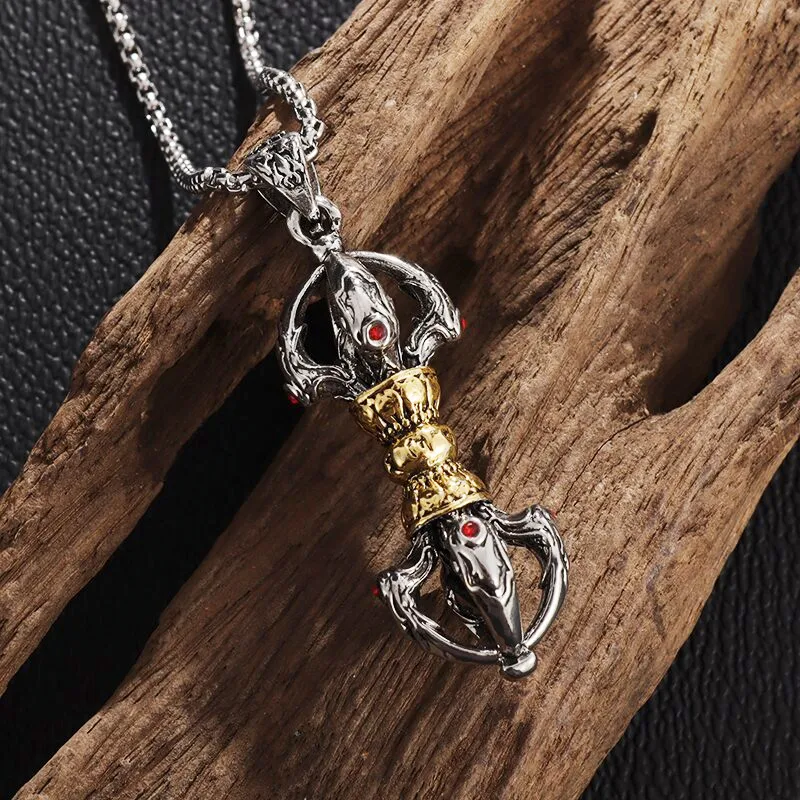 Vintage Classic Buddhist Exorcism Vajra Pestle Metal Pendant Necklace ...