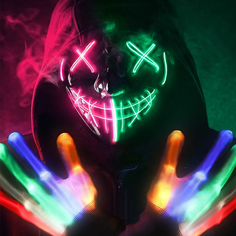 Halloween-Neon-Led-Mask-With-Glow-Gloves-Masquerade-Carnival-Party ...