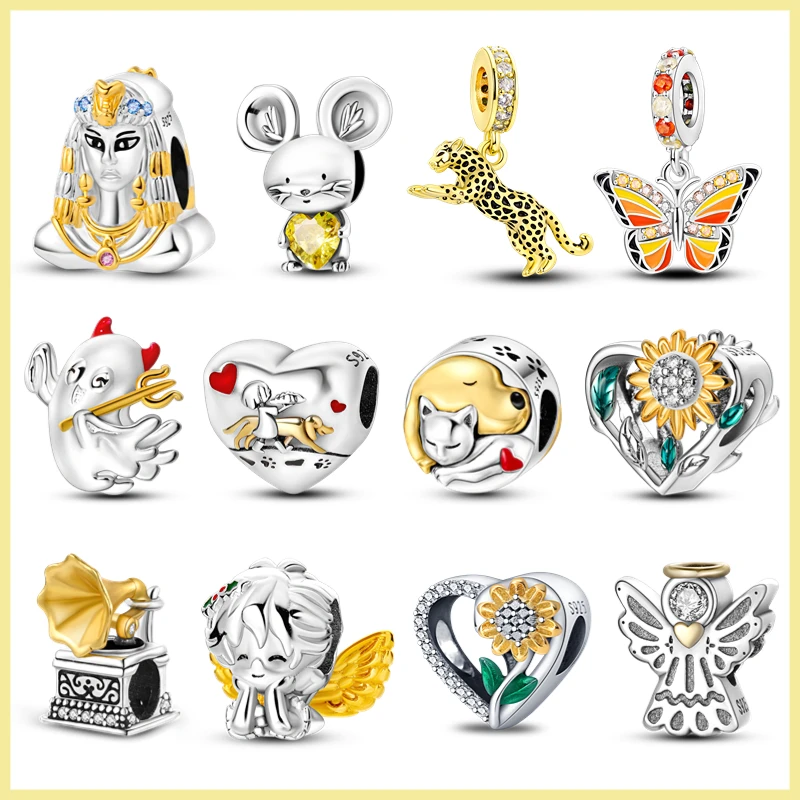 925-Sterling-Silver-Golden-Pharaoh-Sunflower-Leopard-Charms-Beads-Fit ...