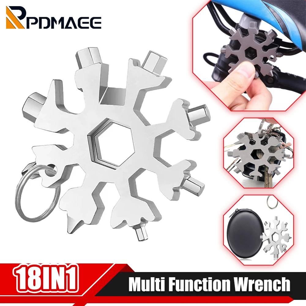 18 in 1 Snowflake Spanner Keyring Hex Multifunction Outdoor Hike Wrench ...