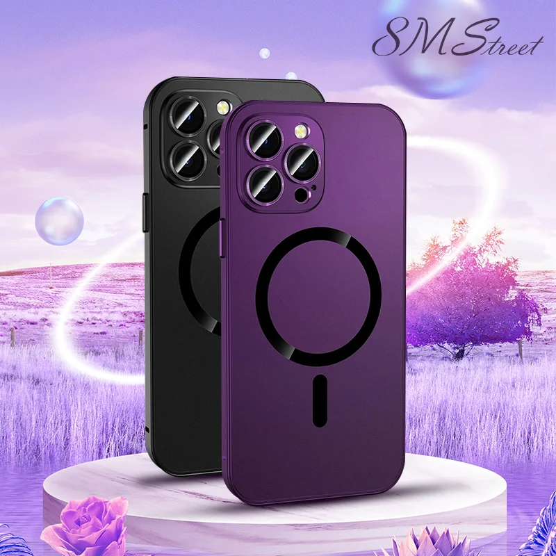 Caso de telefone de alumínio magnético para iphon 12 13 14 pro max plus metal capa do telefone ...