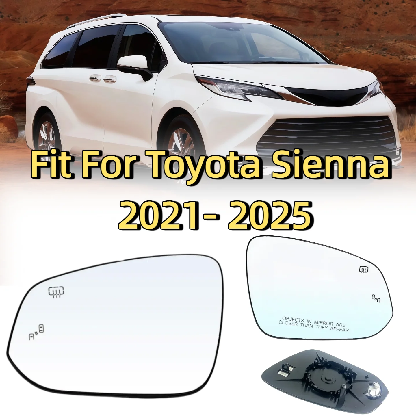 Rearview Side Mirror Glass For Toyota Sienna 2021 2022 2023 2024 2025 ...
