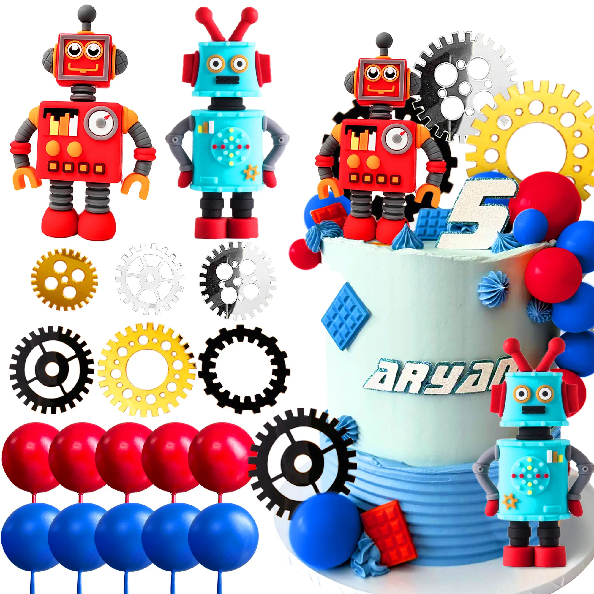 LaVenty Rainbow Robot Cake Decoration Robot Technology Cake Decoration ...