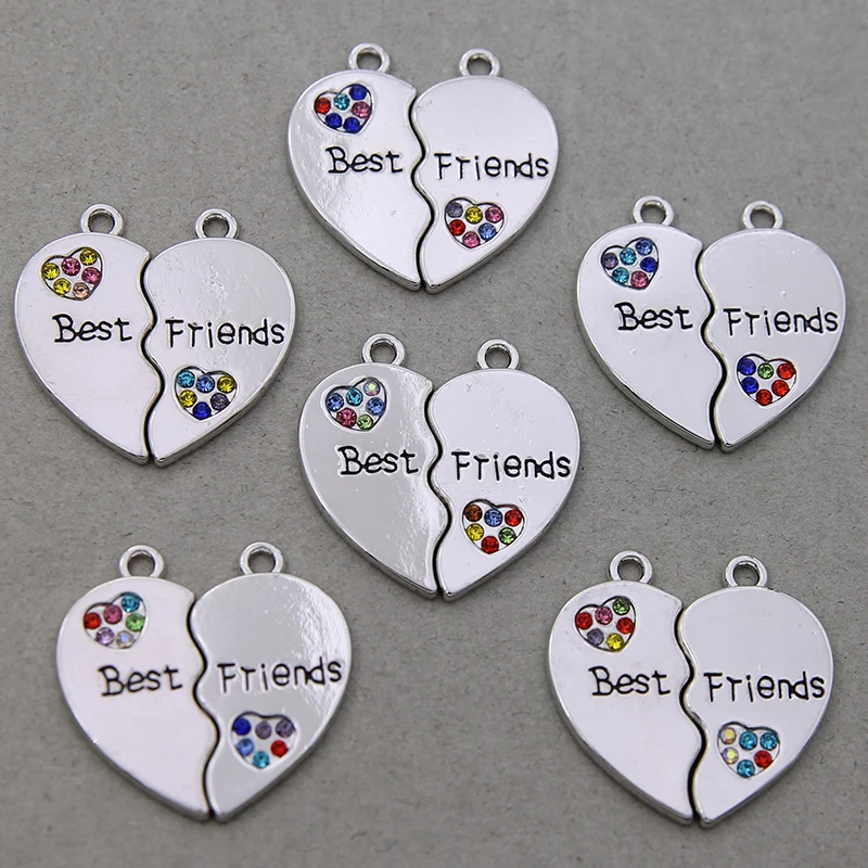 3Pairs-6pcs-20x25mm-Heart-shaped-Best-Friends-Charms-Fashion-Enamel ...