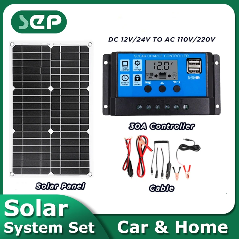 100W-18V-car-battery-solar-panel-System-kit-solar-charger-portable ...