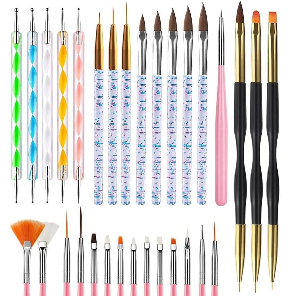 YIKOOLIN 31PCS Nail Art Brushes Nail Art Tool Set Double Ended Nail ...