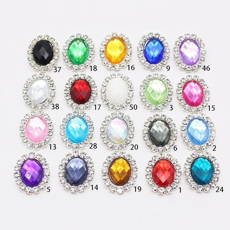 10 pieces of 20 * 16mm multi color metal oval acrylic diamond buttons ...