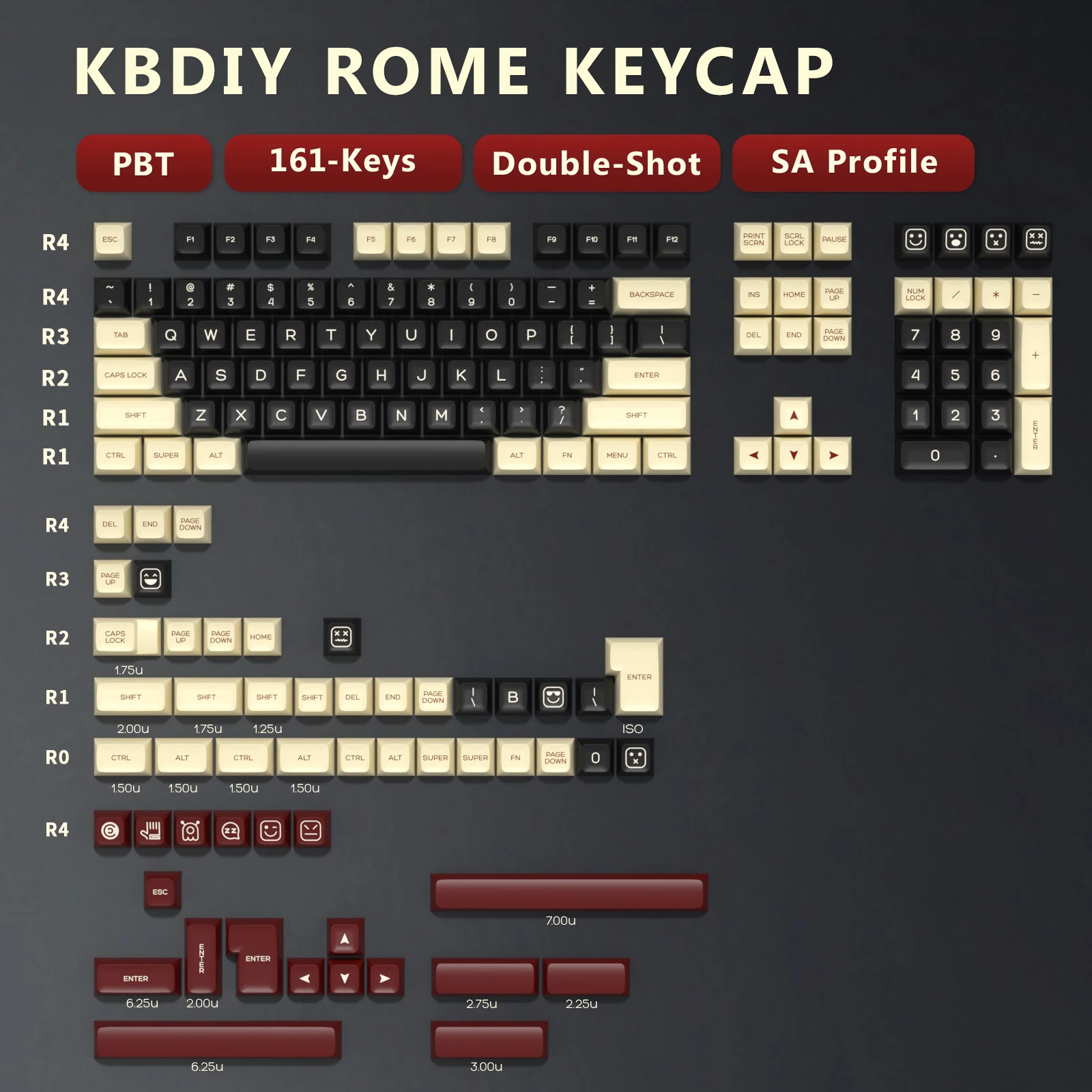 KBDiy-161-Keys-Set-SA-Profile-Rome-Keycaps-Gamer-Double-Shot-ISO-PBT ...