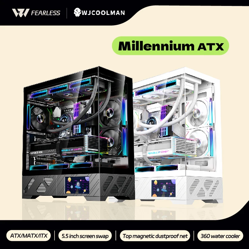 WJCOOLMAN Millennium ATX PC case screen/digital display supports 360 ...