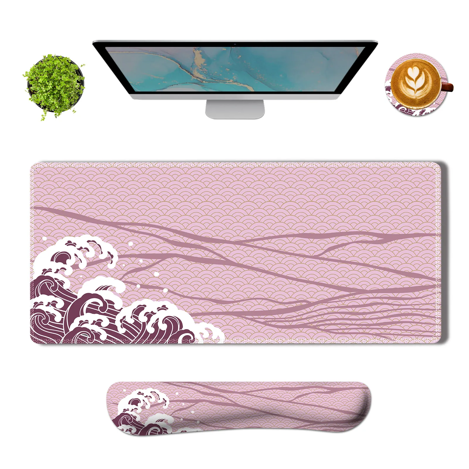 Pink-Spray-Mouse-Pad-Wrist-Guard-3-piece-set-ergonomic-design-effective ...