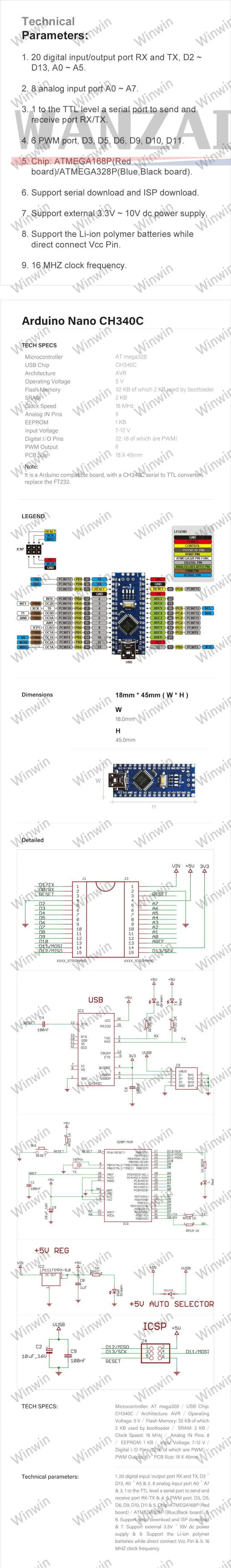 Circuits intégrés,ATMEGA168P MICRO USB--Mini-type-c-micro Usb Nano 3.0 ...