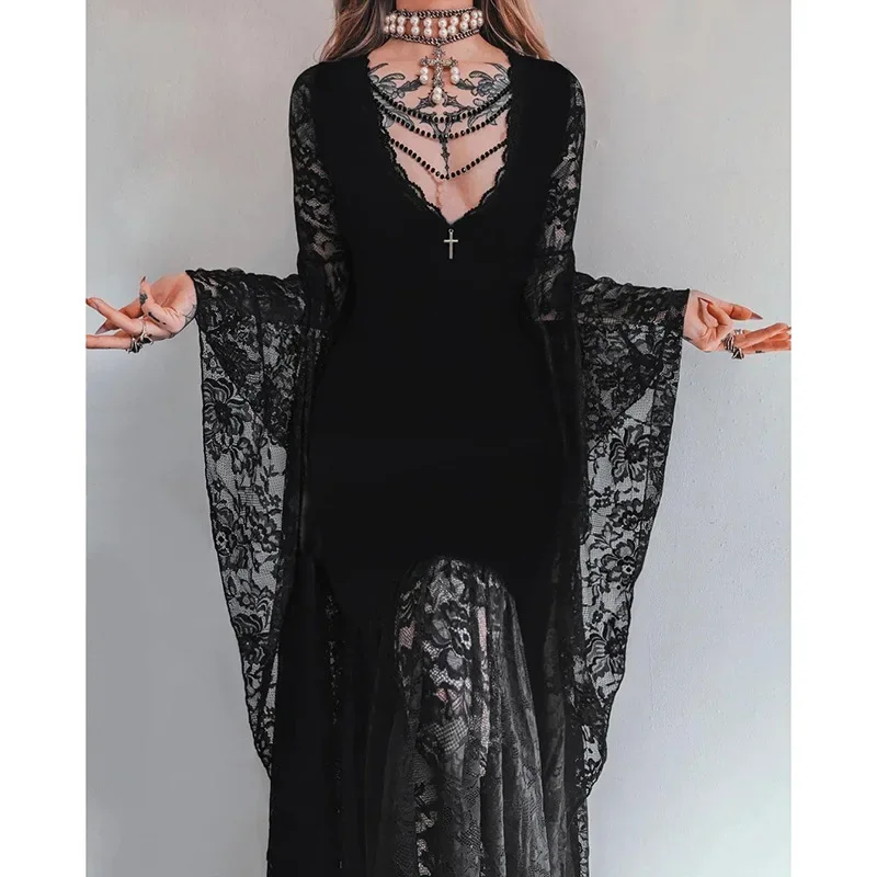 Halloween Gothic Women Dress Long Sleeve High Waist Dresses 2024 New ...