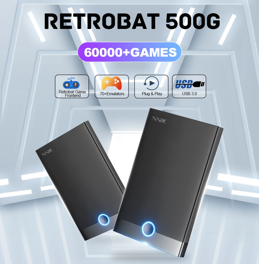 Portable External Game HDD RetroBat 500G Hard Drive For PS2/PSP/PS1/Sega Saturn/Wii/Wiiu with ...