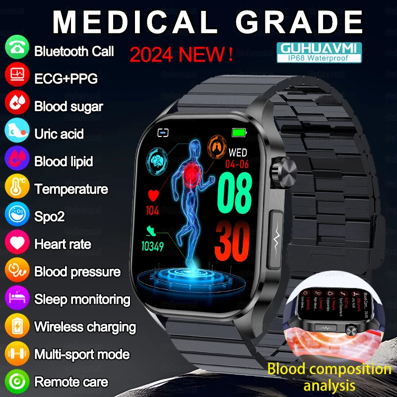 Bluetooth-Call-Blood-Sugar-Smart-Watch-For-Men-ECG-PPG-Fitness-Tracker ...