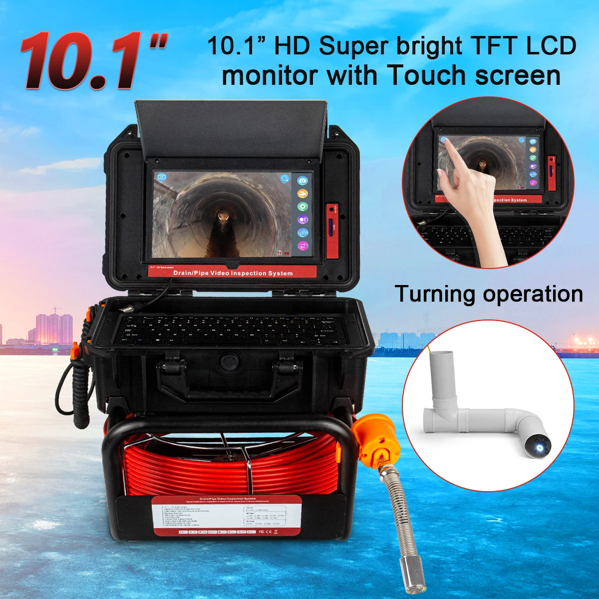 HD 1080P 10.1in Pipe Inspection Camera 512HZ Locator 10 50M Distanc ...