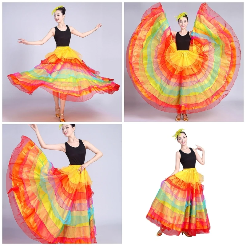 Womens-Ballroom-Twirling-Long-Tutu-Skirt-Belly-Dance-Skirt-Flamenco ...