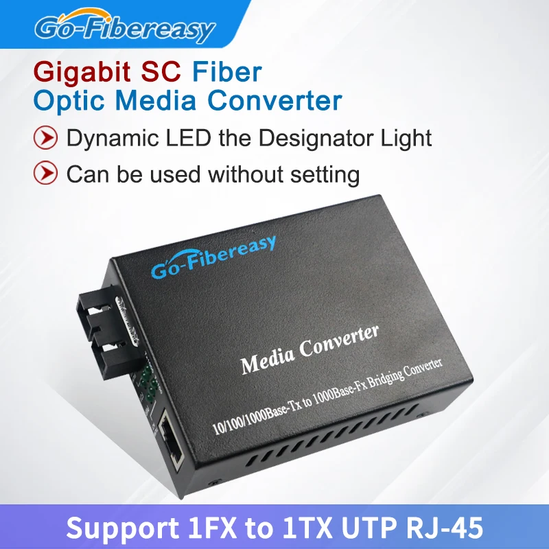1000Mbps Gigabit Fiber Media Converter Single-mode Duplex RJ45 Fiber Optic Converter 20km SC ...