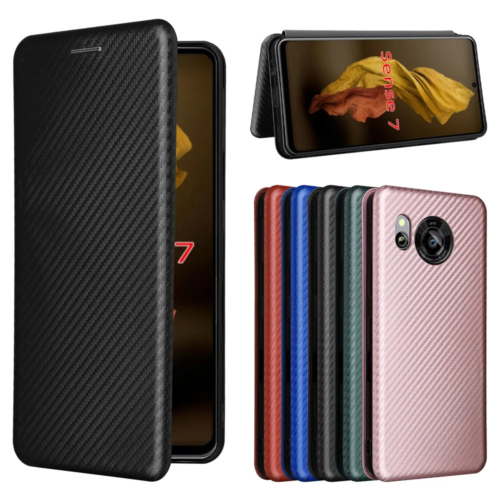 For Sharp Aquos Sense 7 Luxury Flip Carbon Fiber Skin Magnetic ...