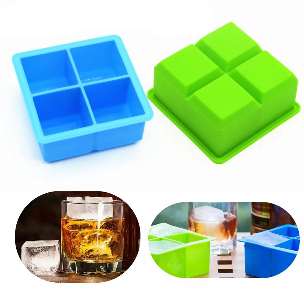 4-gridLarge-Silicone-Ice-Cube-Square-Tray-Mold-Mould-Ice-Cube-Maker ...