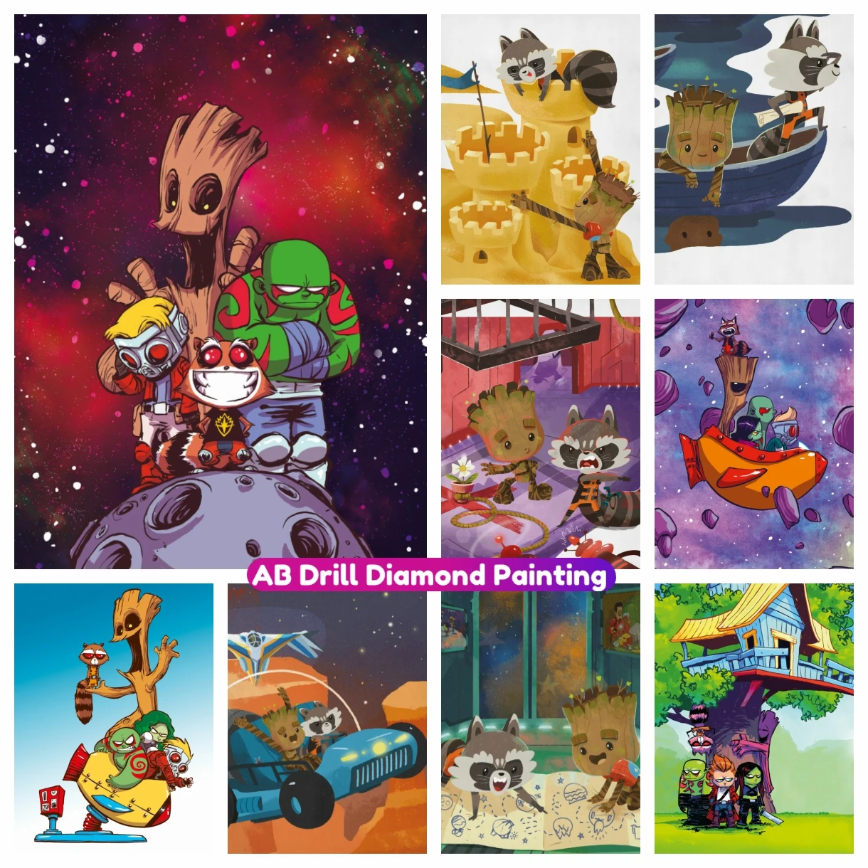 Cute-Raccoon-5D-AB-Diamond-Painting-Rocket-Cartoon-Groot-Mosaic ...