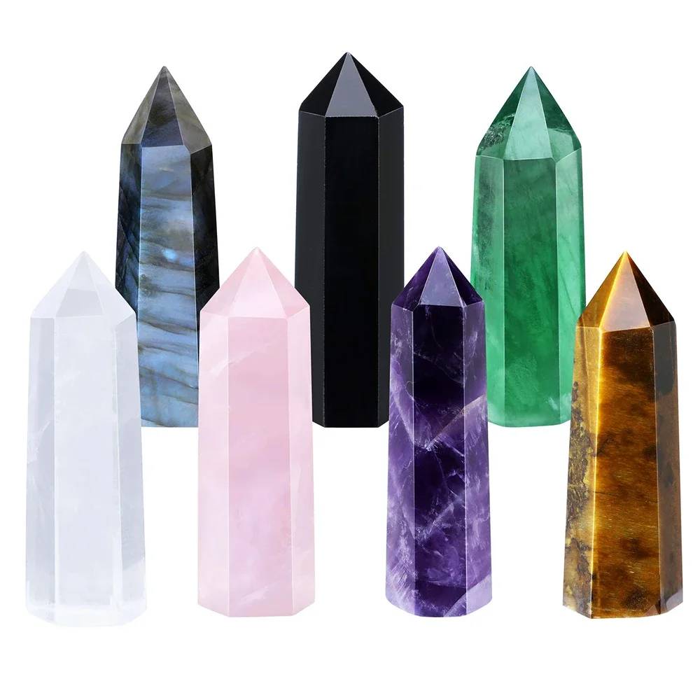 1PC Natural Stones Crystal Single Point Tower Amethyst Green Fluorite ...