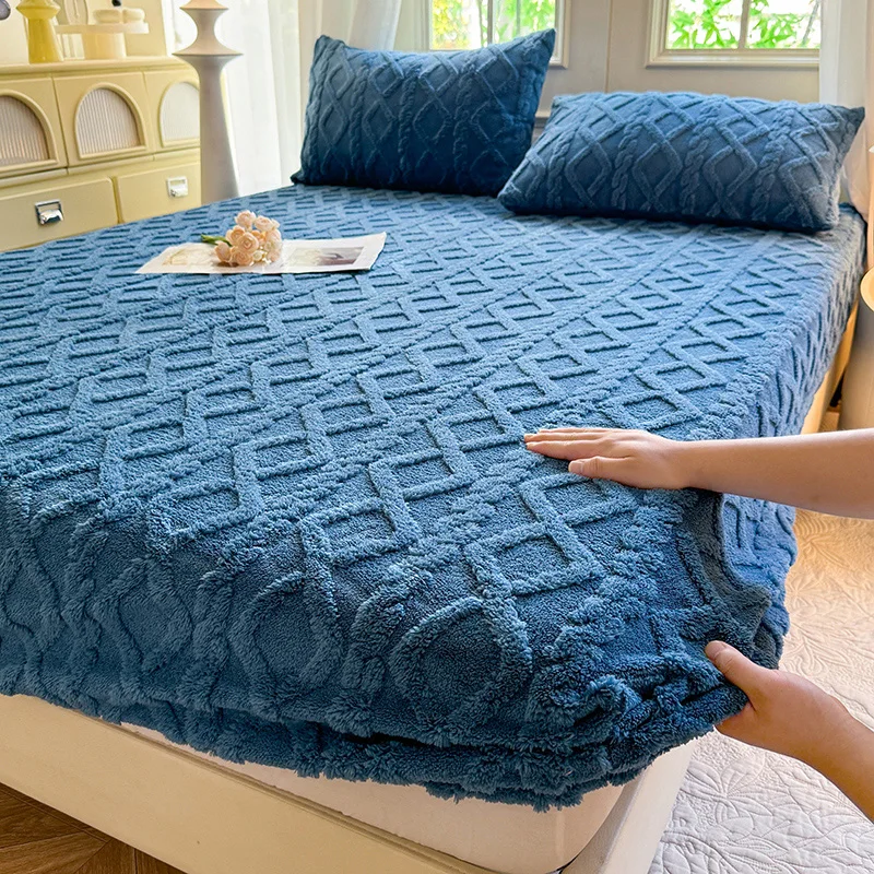 3Pc Velvet Fleece Fitted Bed Sheet With Elastic Band Anti-slip ...
