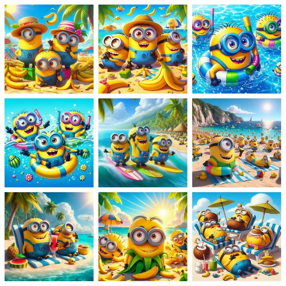 Zipper-Bag-Beach-Vacation-Minions-Banana-Surfing-Diamond-Painting-Set ...