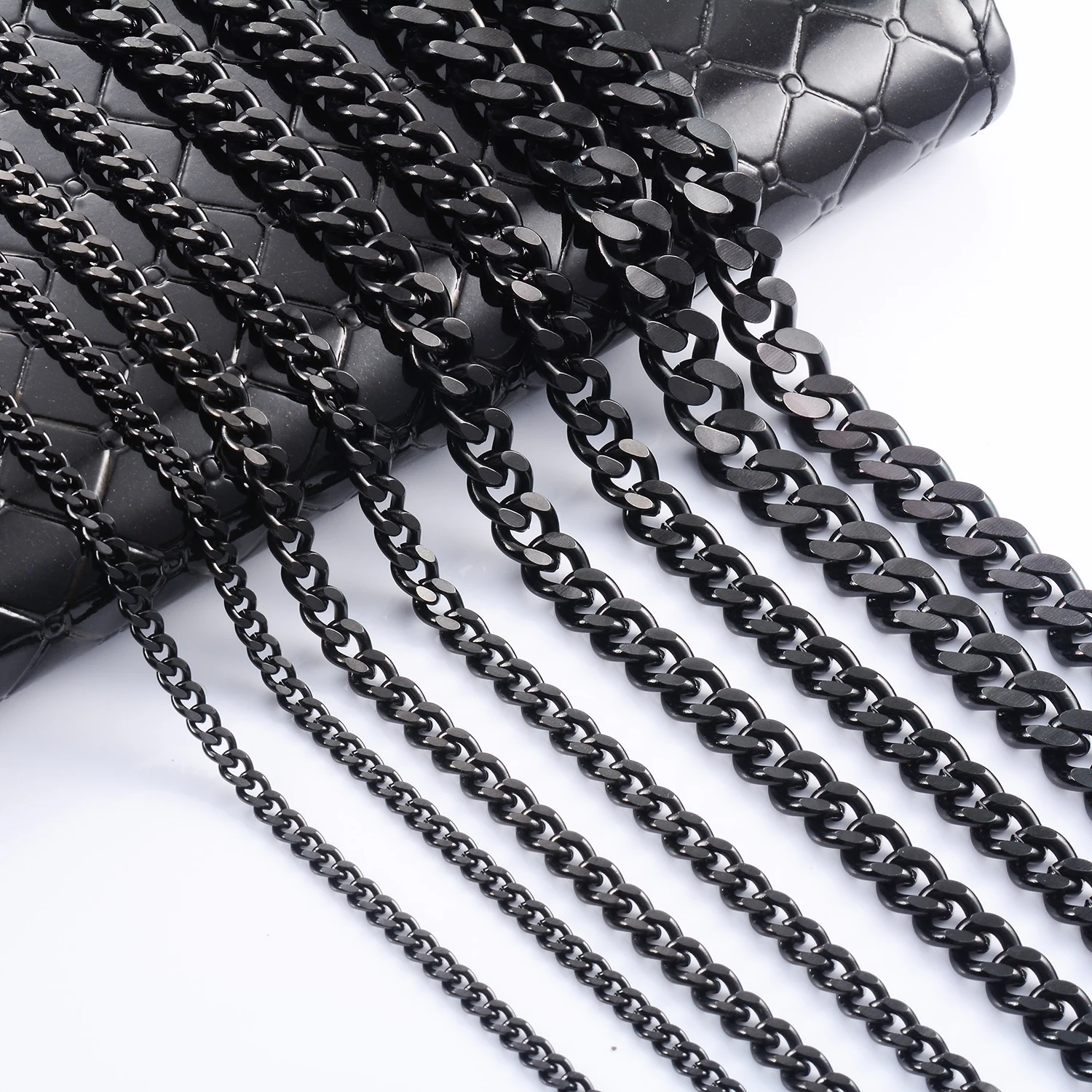 Black Color Basic Punk Choker Stainless Steel Cuban Curb Link Chain ...