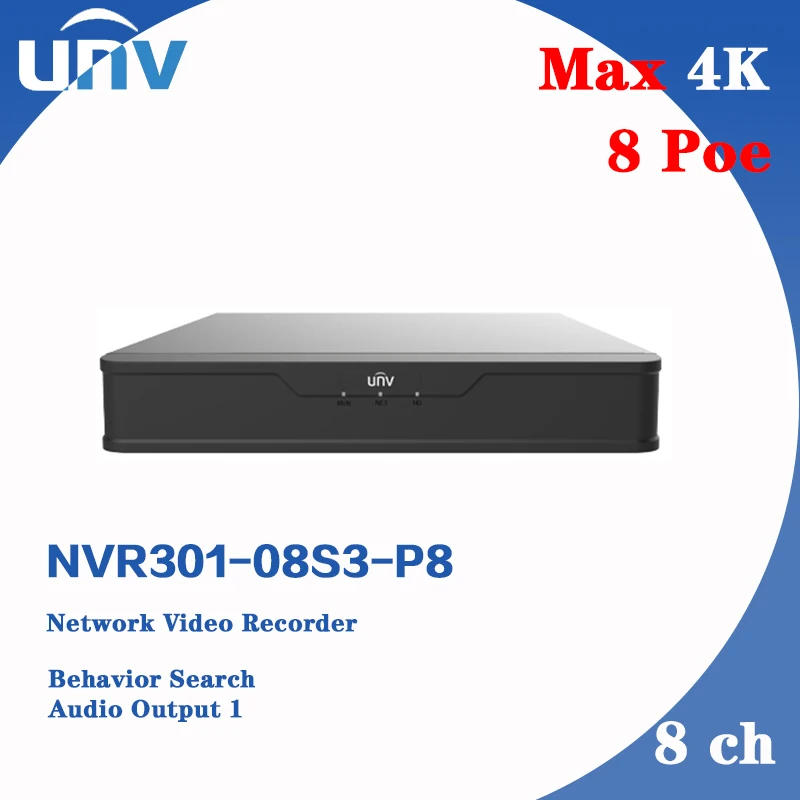 Unv nvr uniview 8 channel 8 poe portas gravador de vídeo de rede NVR301 08S3 P8, até 4k, onvif ...