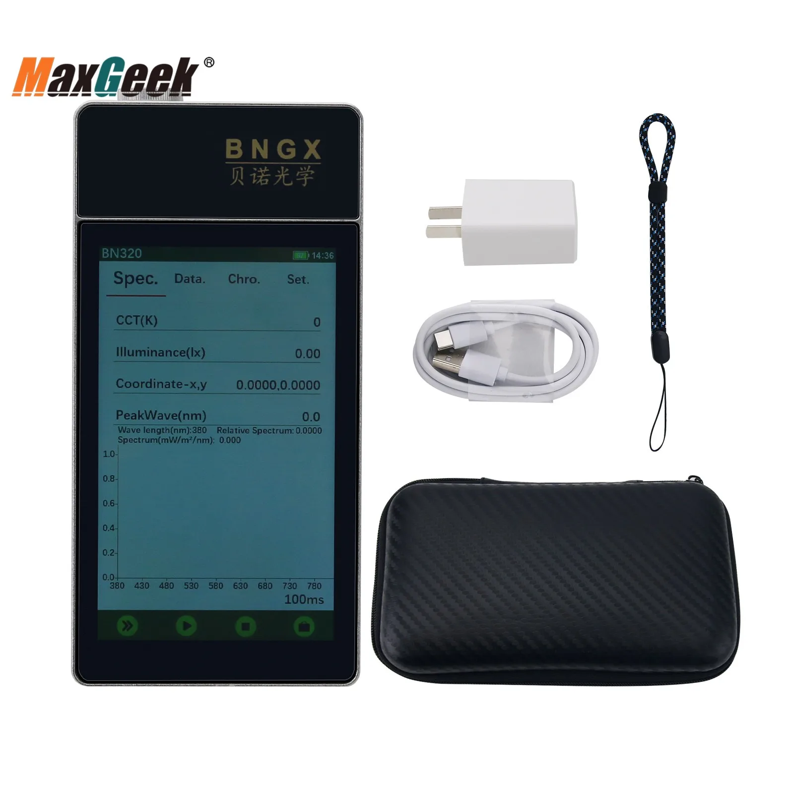 Maxgeek BN320 380-780nm Handheld LED Spectral Illuminometer CCT/Lux/Ra ...