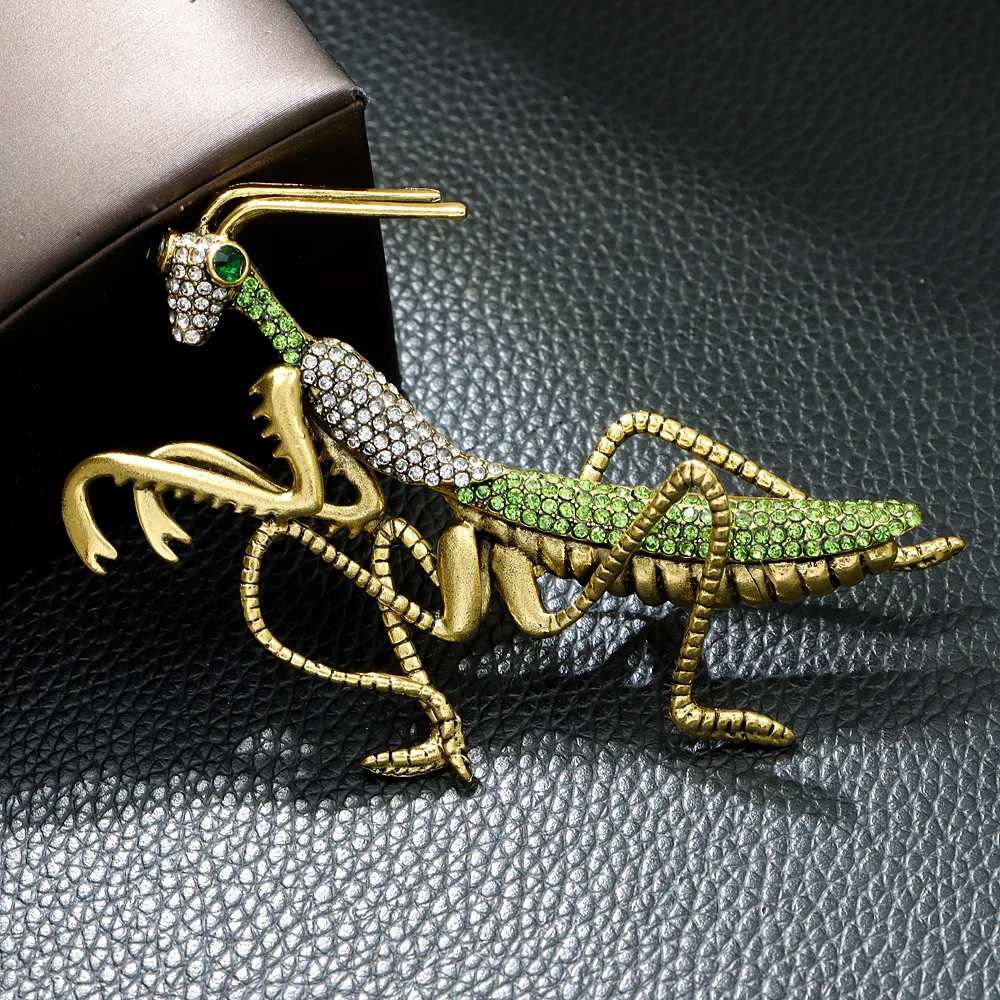 CINDY-XIANG-Rhinestone-Large-Green-Color-Mantis-Brooch-Unisex-Women-And ...