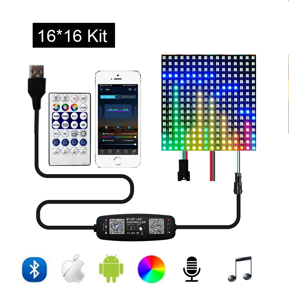 WS2812B-RGB-Flexible-16x16-8x32-256Leds-Pixel-Panel-Matrix-Screen ...