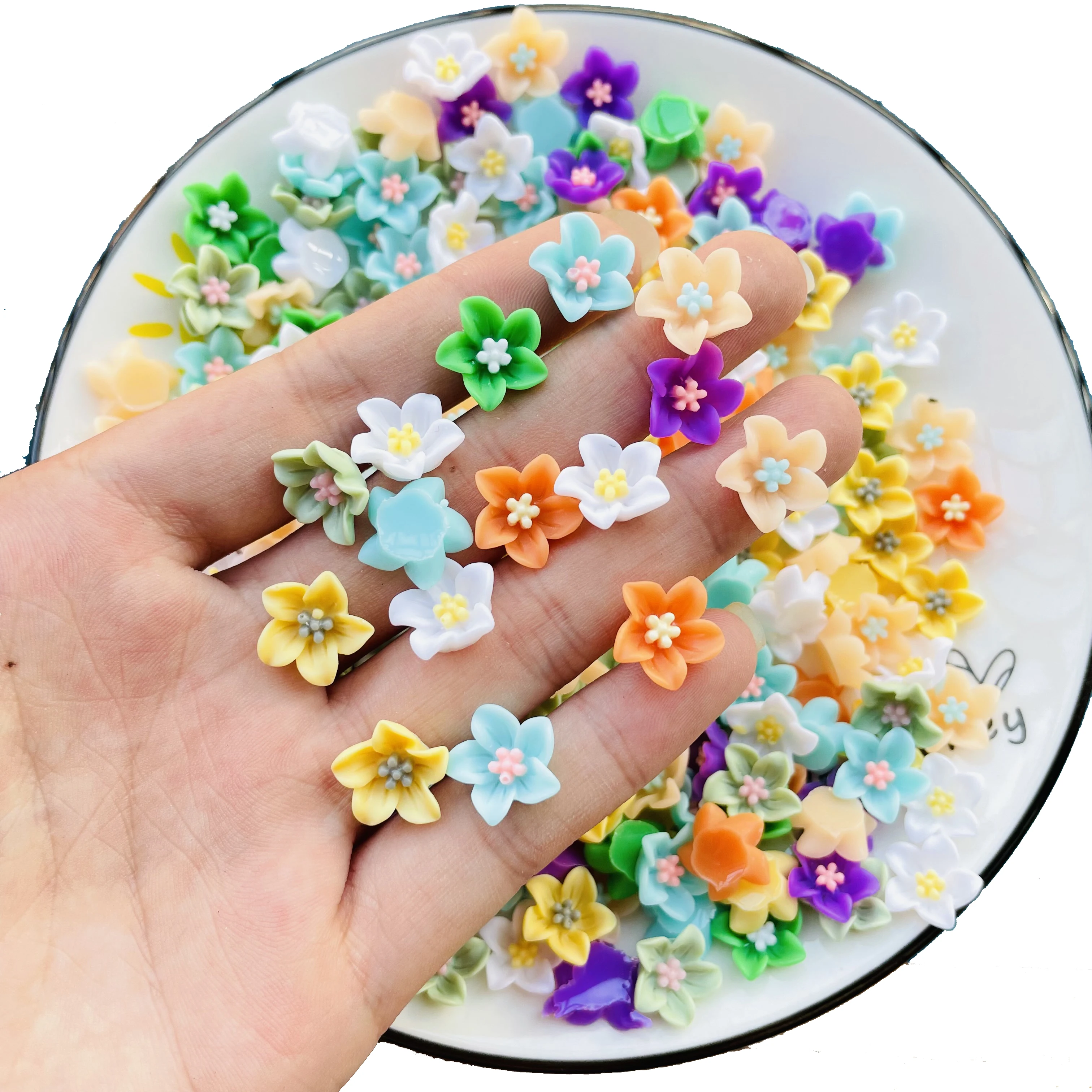 50 Pcs New Cute Mini Mixed Color Flower Resin Figurine Crafts Flatback ...