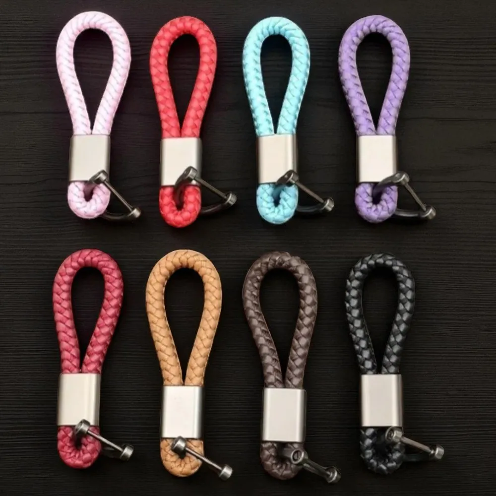 Trendy Hand-woven Leather Car Key Ring Men Women Rope Key Chain Waist ...