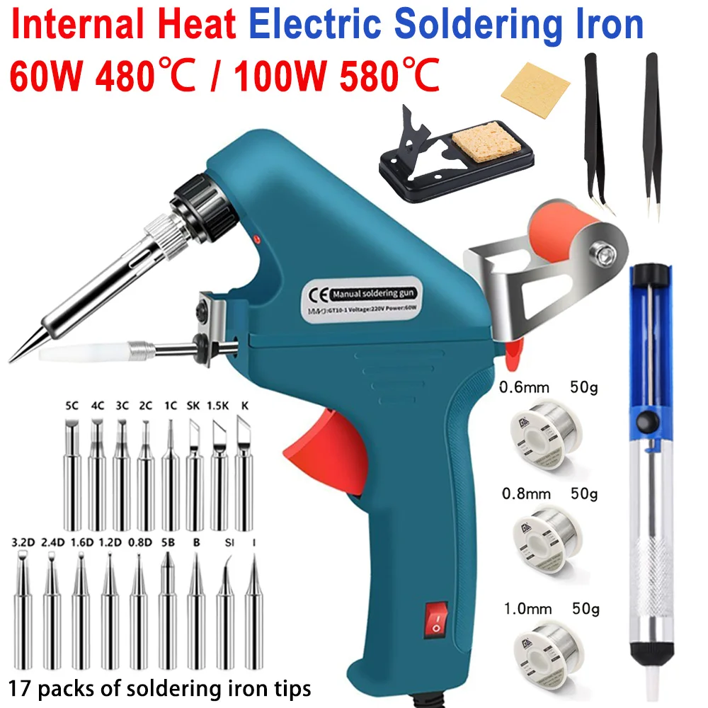 60W/100W Soldering Iron Set Electronic Welding Torch Kit Internal Heat ...