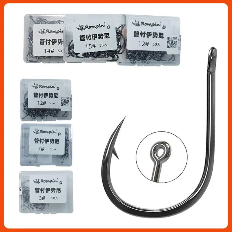 50pcs-box-Fishing-Hook-Carbon-Steel-With-Loop-Barbed-Circle-Carp-Sea ...