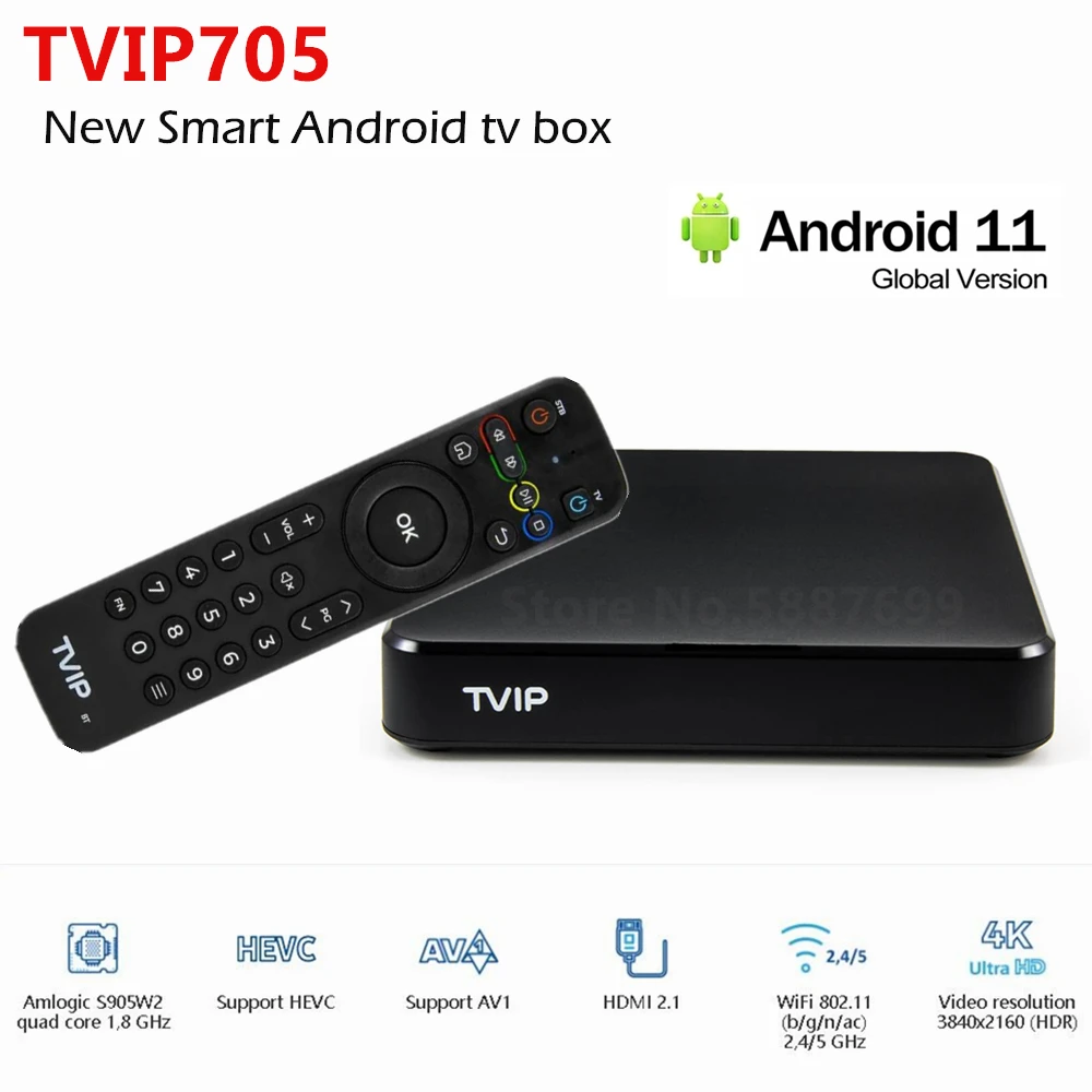 TVIP S Box v.705 4K Ultra HD IPTV box Android 11,0 TV BOX Amlogic S905W2 2.4/5G WiFi TVIP705 ...