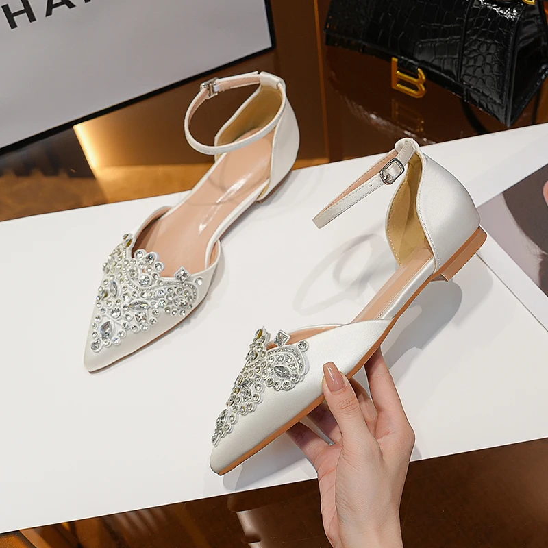 BaoYaFang-White-women-Bridal-wedding-shoes-Flat-big-size-female-Satin ...