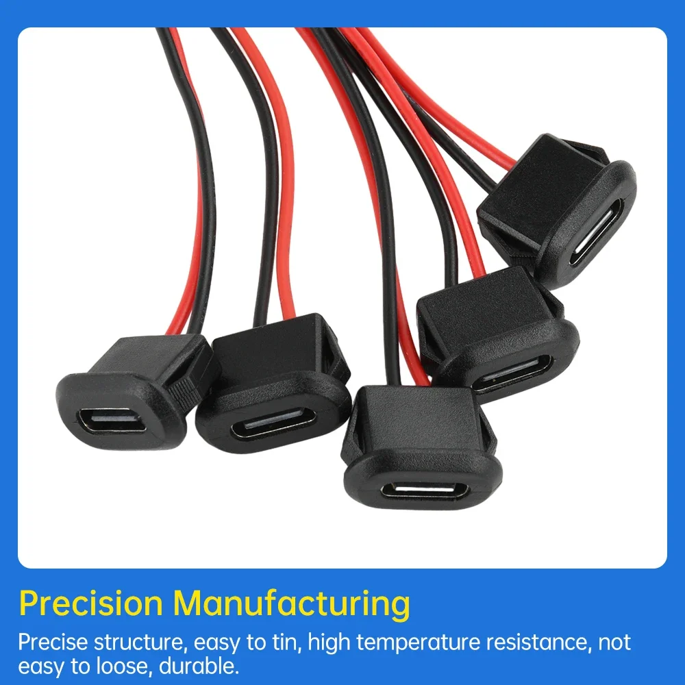 5pcs Type-C Female Chassis Waterproof 2P Wire Type USB Cable Extension ...