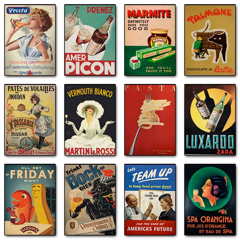 Vintage italiano comida bebida suíço chocolate martini Vermouth cartaz ...