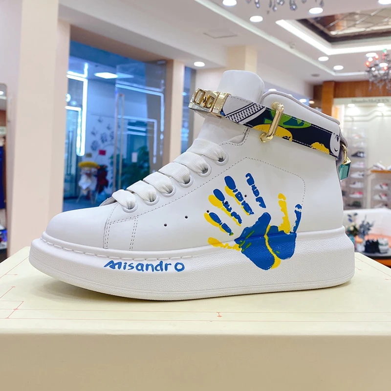 Unisex-Handcrafted-Leather-Casual-Shoes-Men-Hand-painting-Sneakers ...