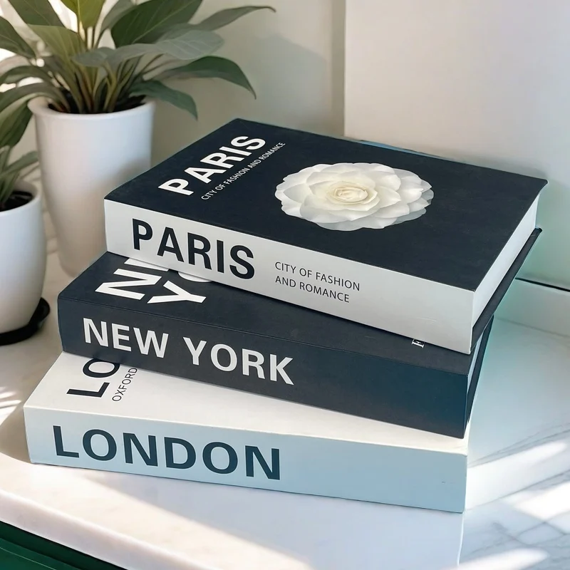 Luxury Fake Book Storage Box Paris London New York Decorative Books ...